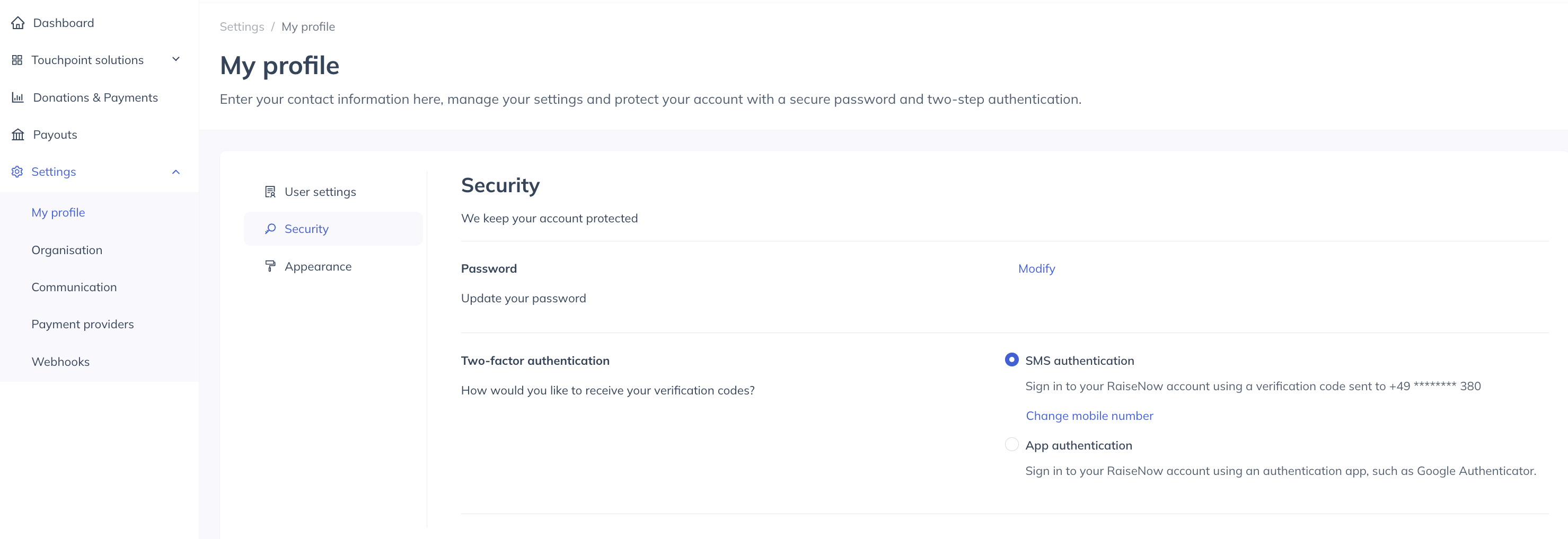 Two-Factor Authentication in RaiseNow Hub – Knowledge Base | RaiseNow